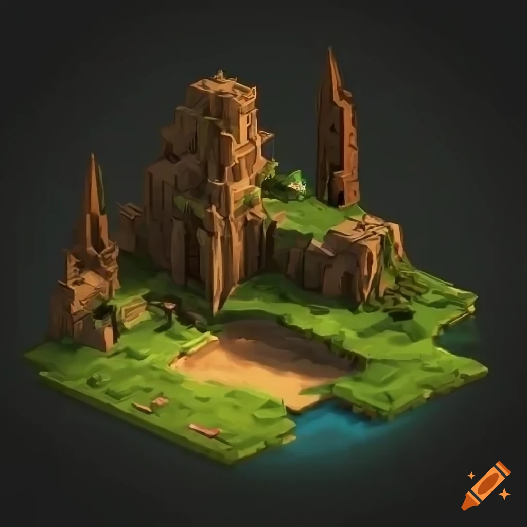 Intricate isometric concept art of a meadow on Craiyon