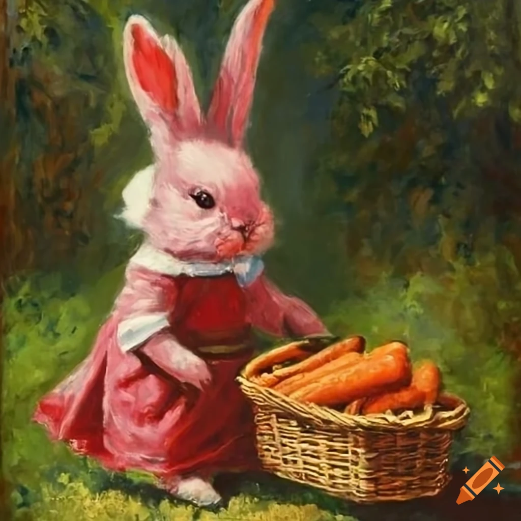 Monet's painting of two rabbits with a carrot basket