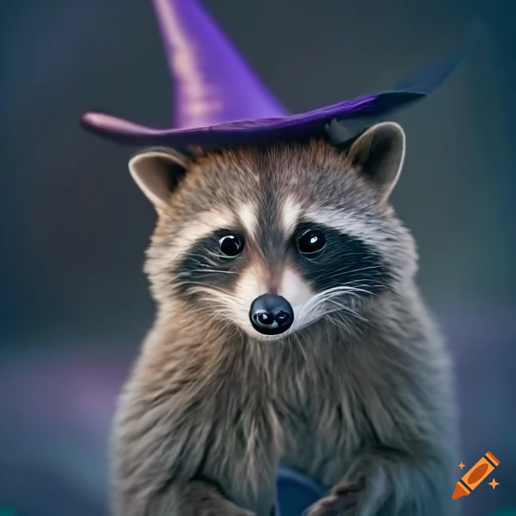 Illustration of a witch raccoon with a magic wand on Craiyon