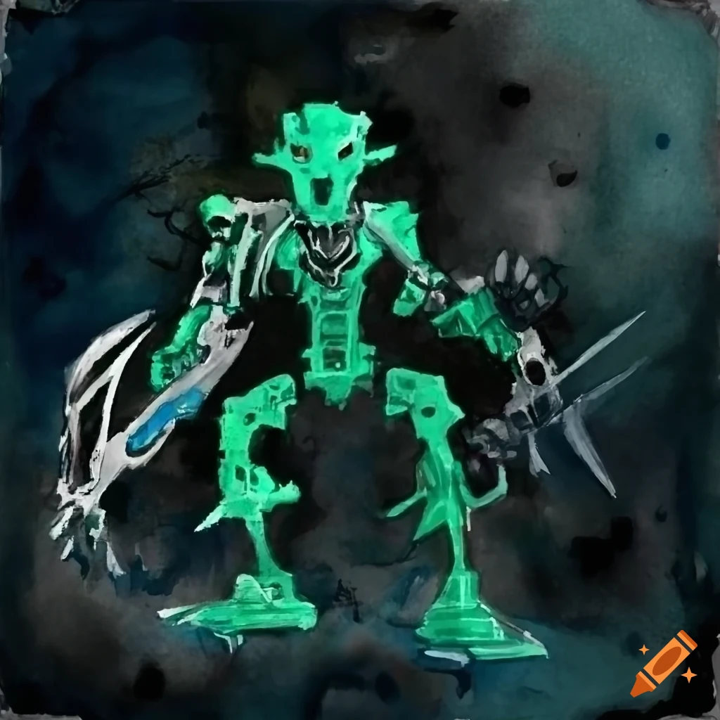 Watercolor painting of bionicle lewa phantoka