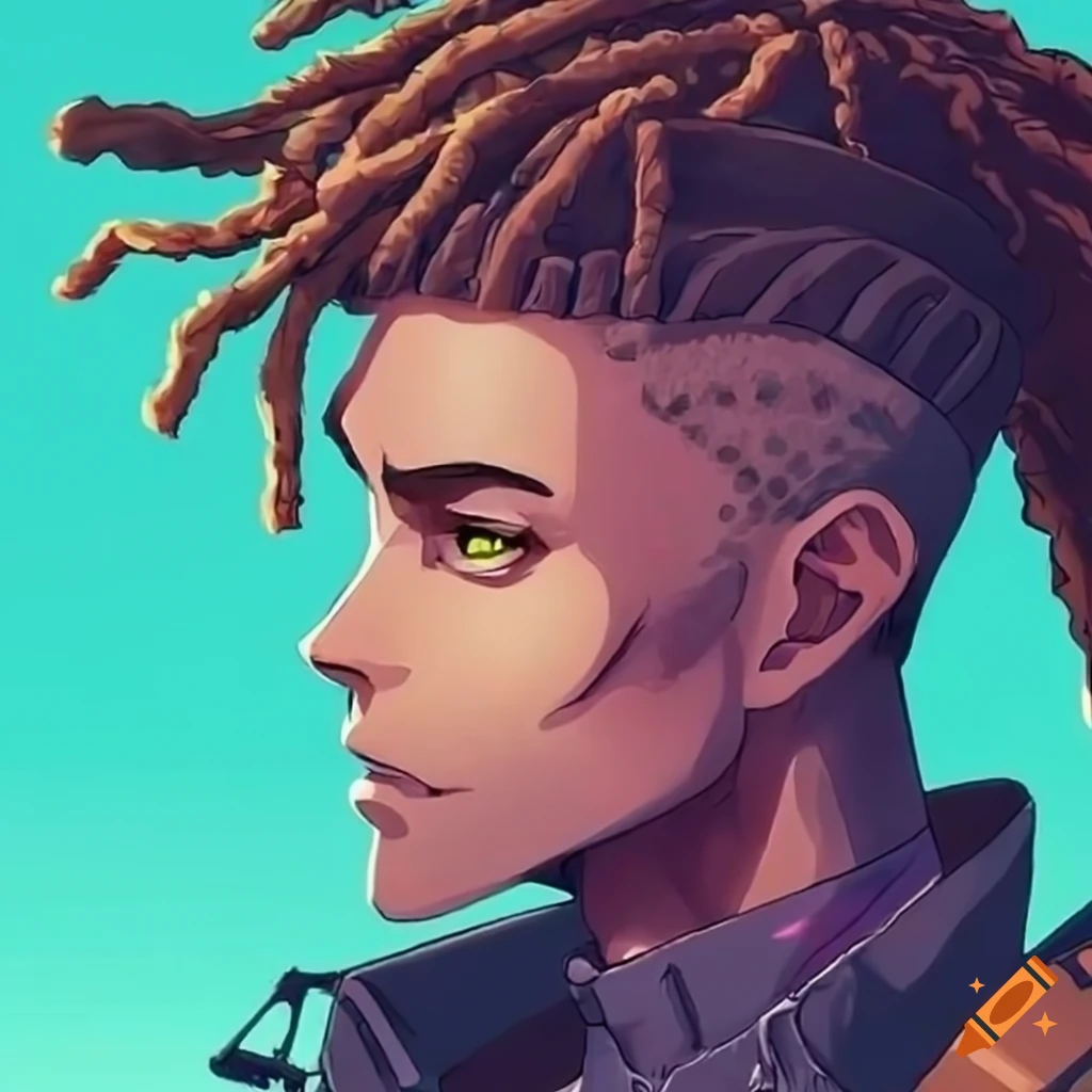 Anime depiction of a man with dreadlocks in a cockpit