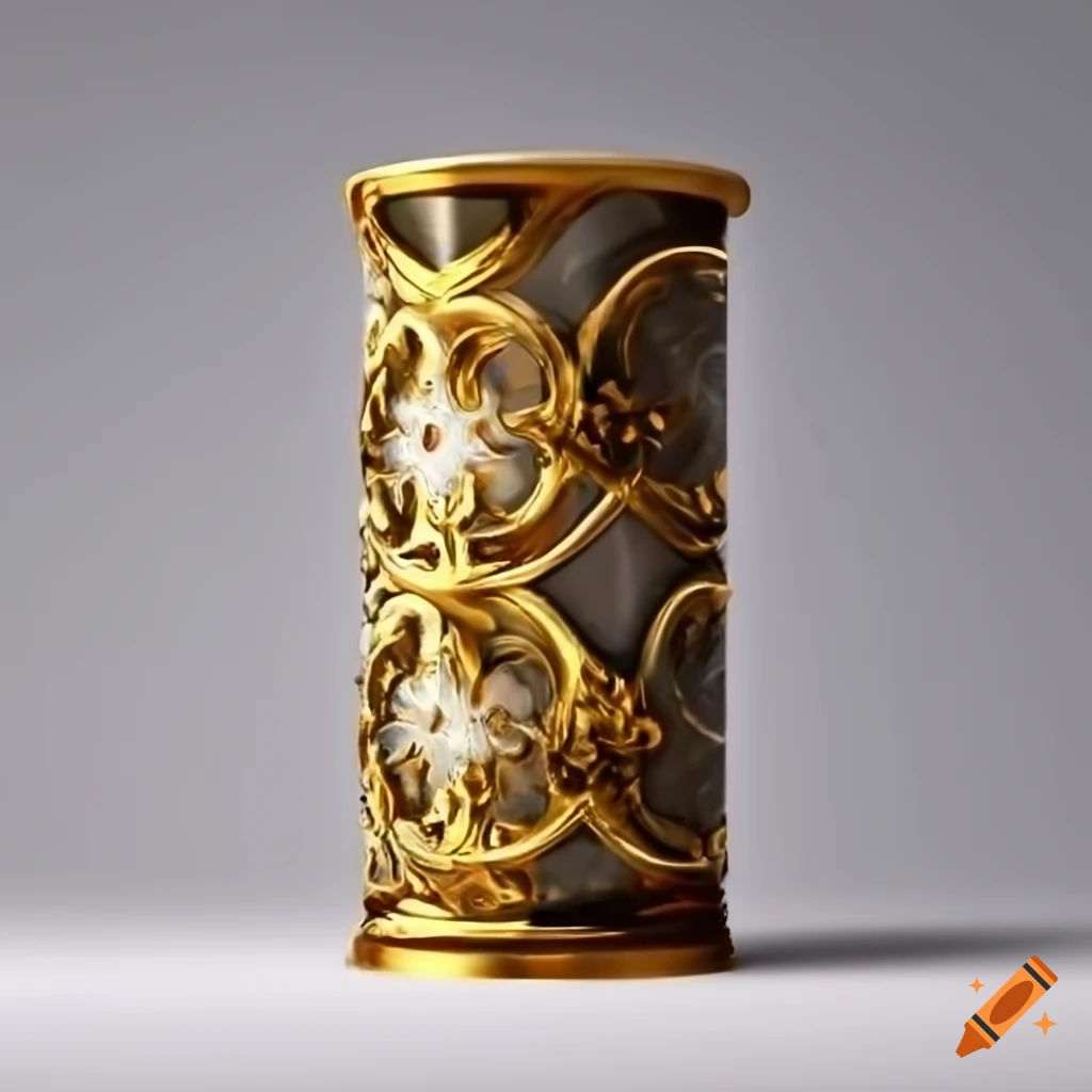 White marble cylinder with golden endcaps on Craiyon