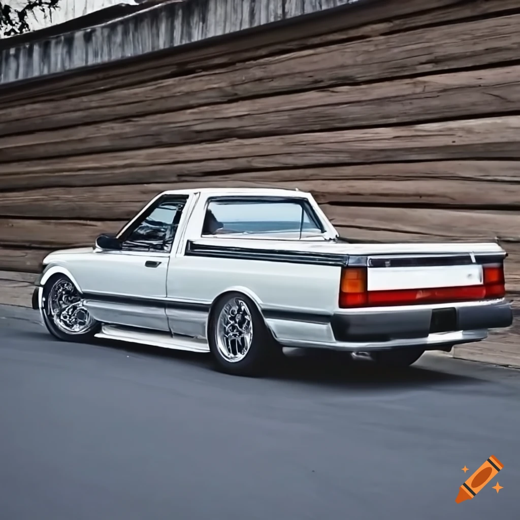 White Nissan Skyline R31 series 3 single cab ute with 15inch steel ...