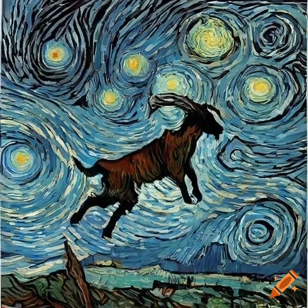Vincent van gogh painting of a jumping goat on Craiyon