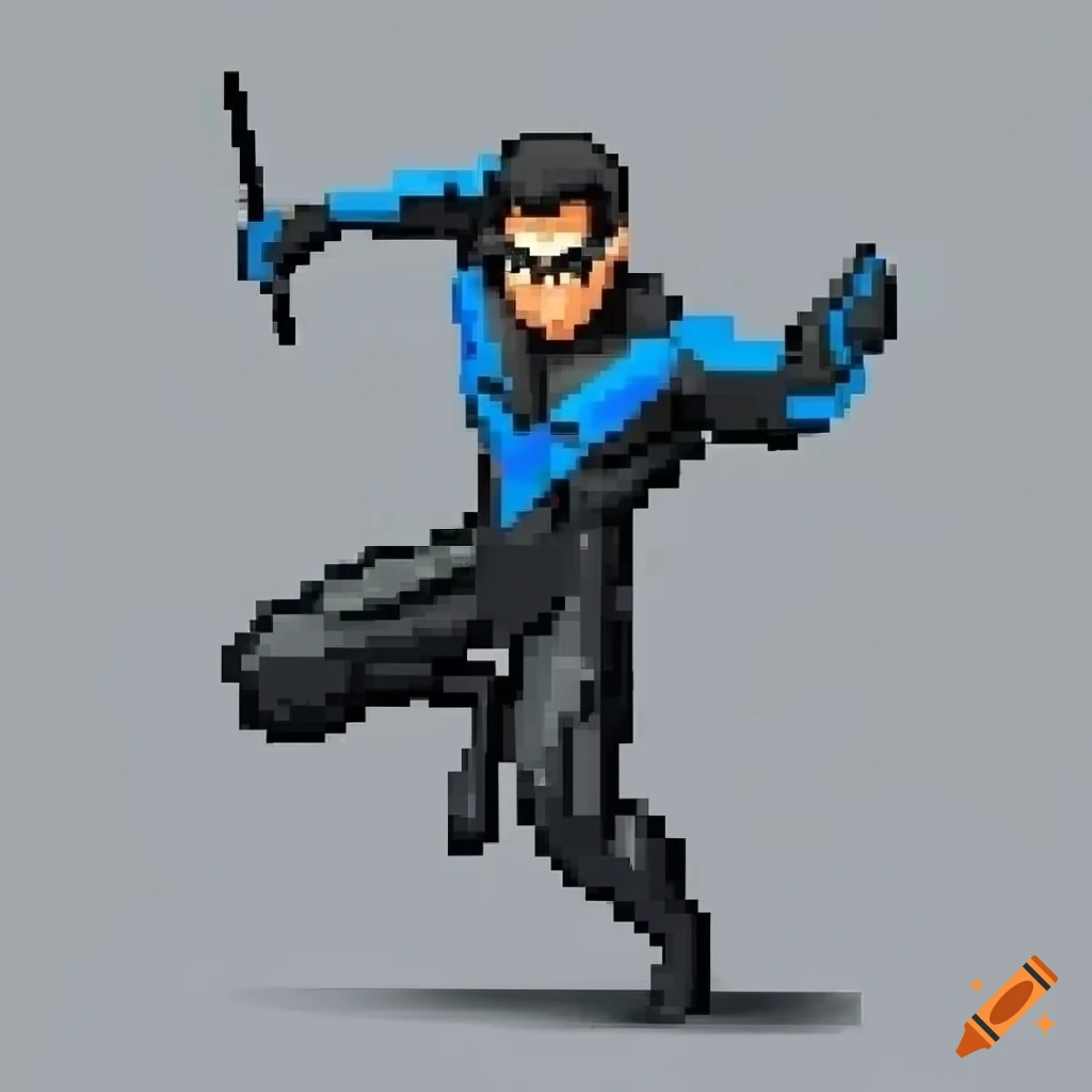 Dark pixel art of a superhero with green weapon on Craiyon
