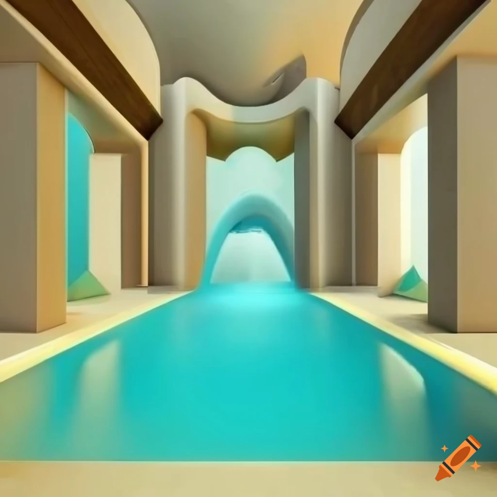 3d rendered spa interior with pools and waterfalls