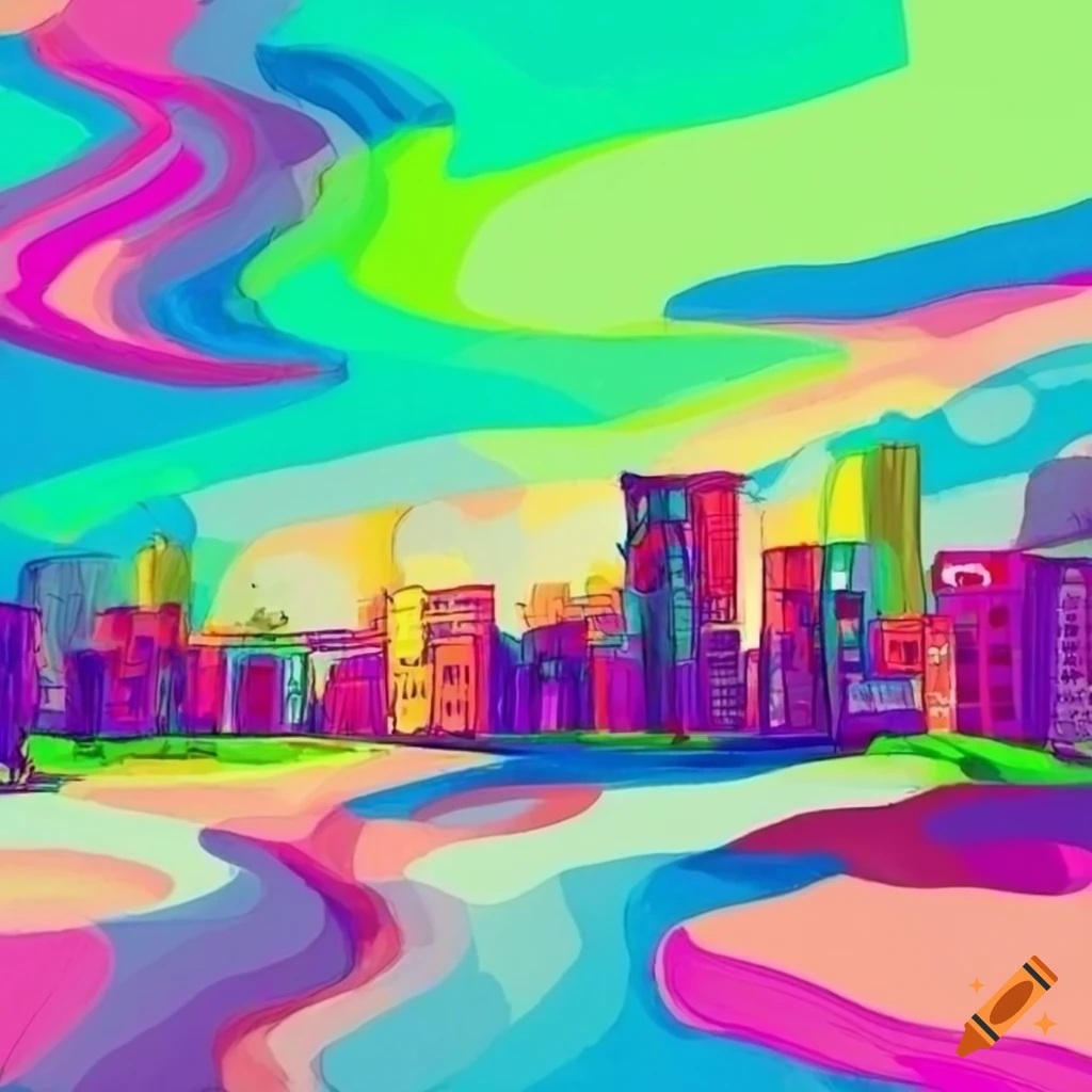 Colorful illustration of a park in the city