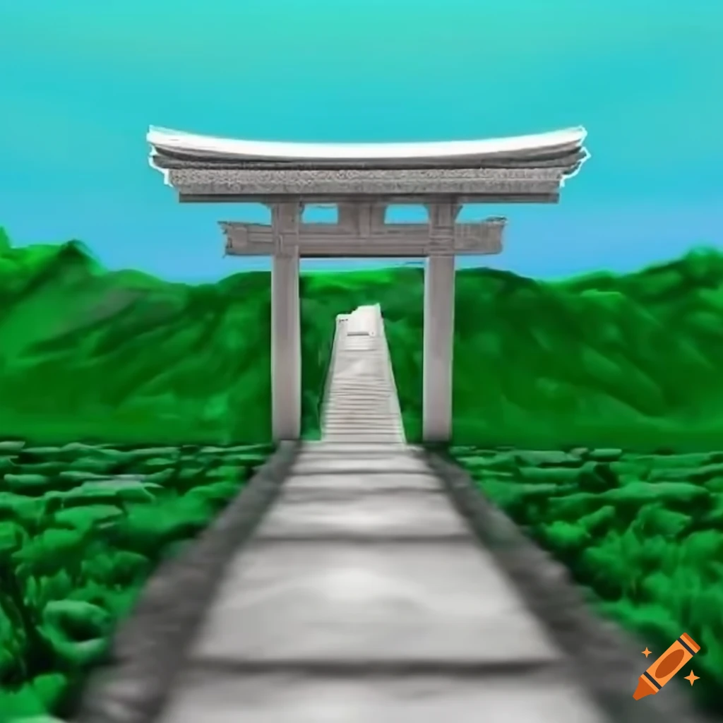 Retro videogame scene with a white shrine on Craiyon