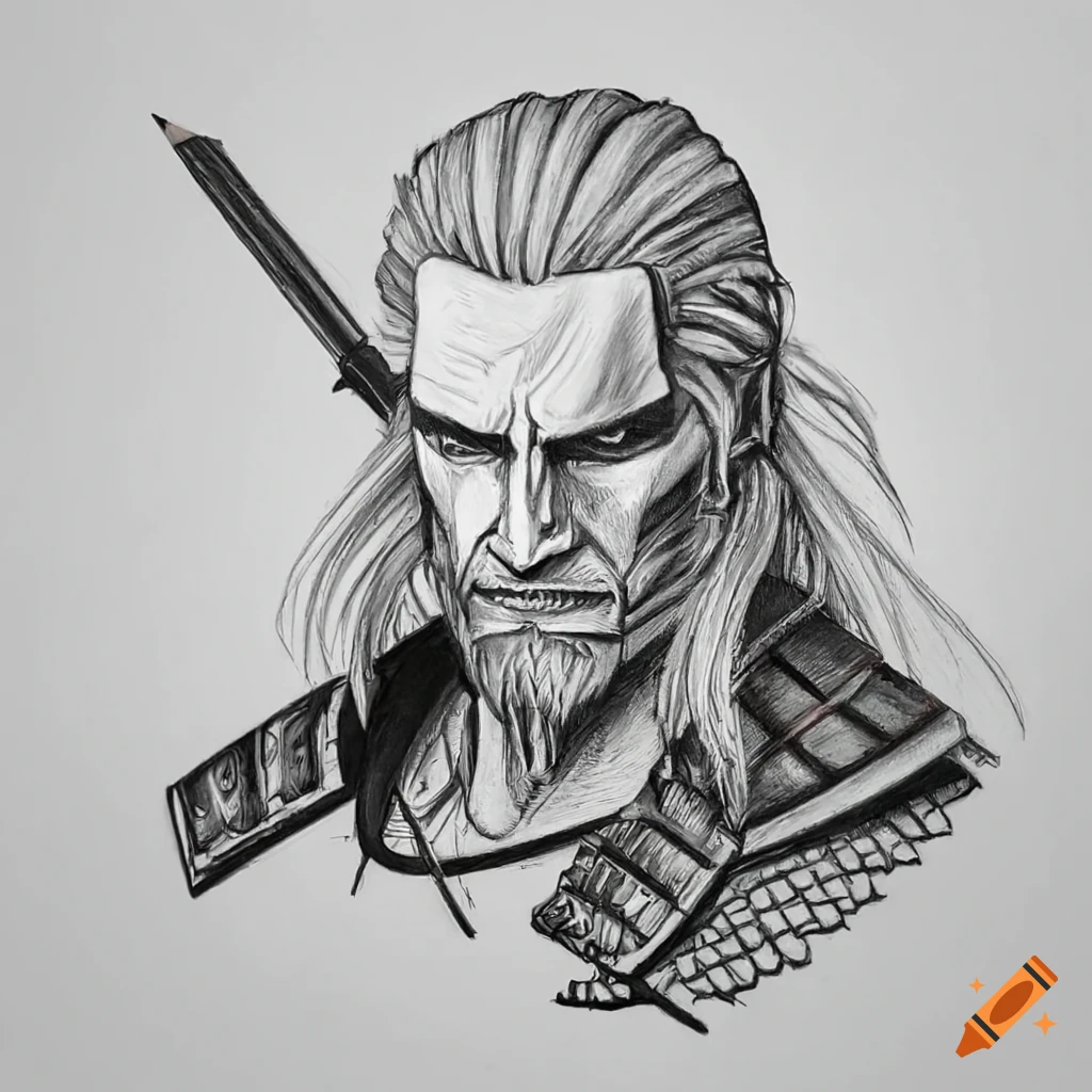 Detailed sketch of Geralt as a samurai on Craiyon