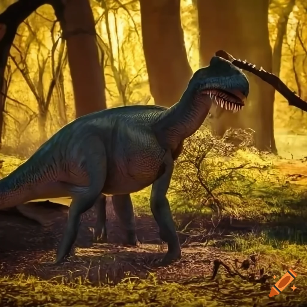 Mother Hadrosaurus with her youngs in a sunny clearing on Craiyon