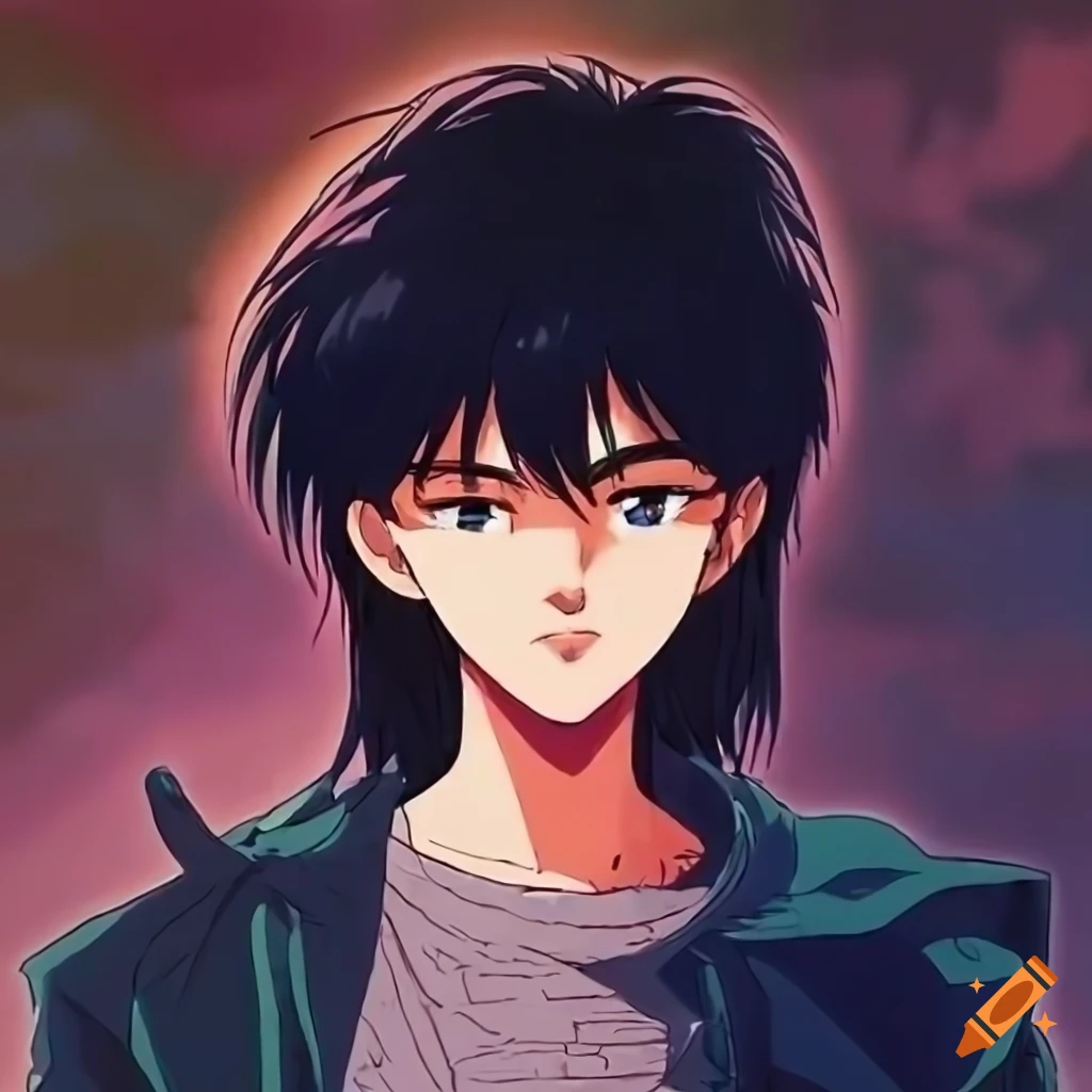 Male anime character with black fluffy hair and sunglasses in 90s anime ...