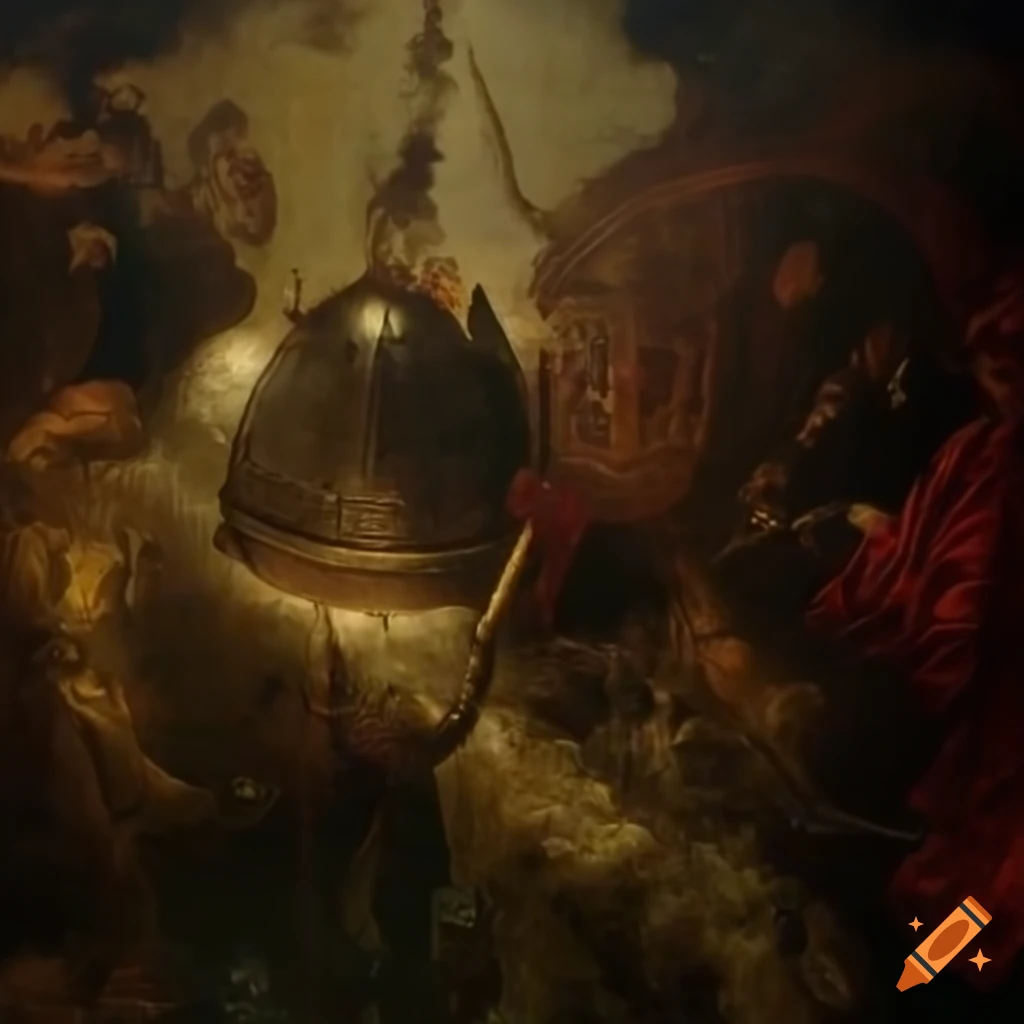 Closeup of an ancient underwater painting with a gothic steam punk ...