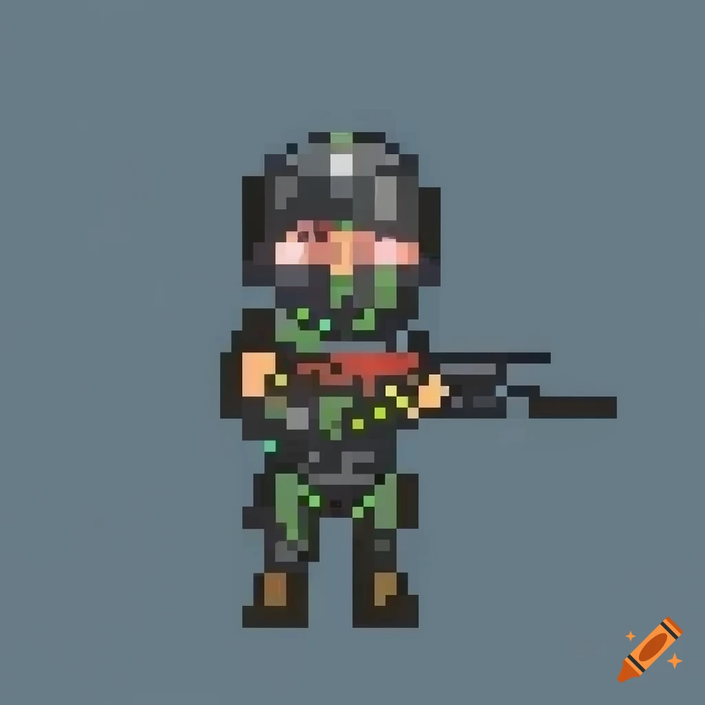 Pixel art of a soldier character