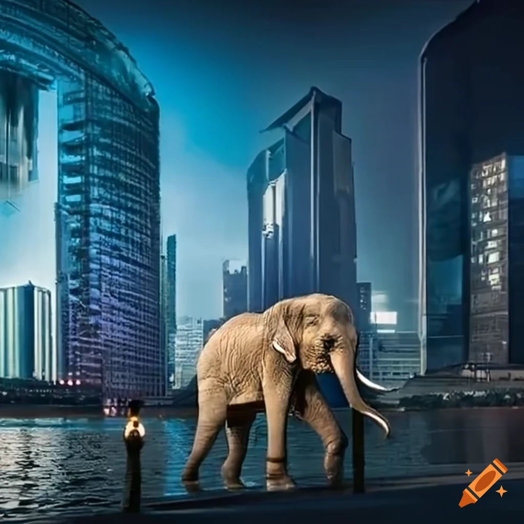 Giant elephant causing destruction in new york city on Craiyon