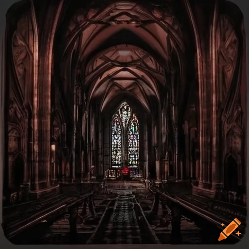 Album art with dark trap beat in a gothic chapel