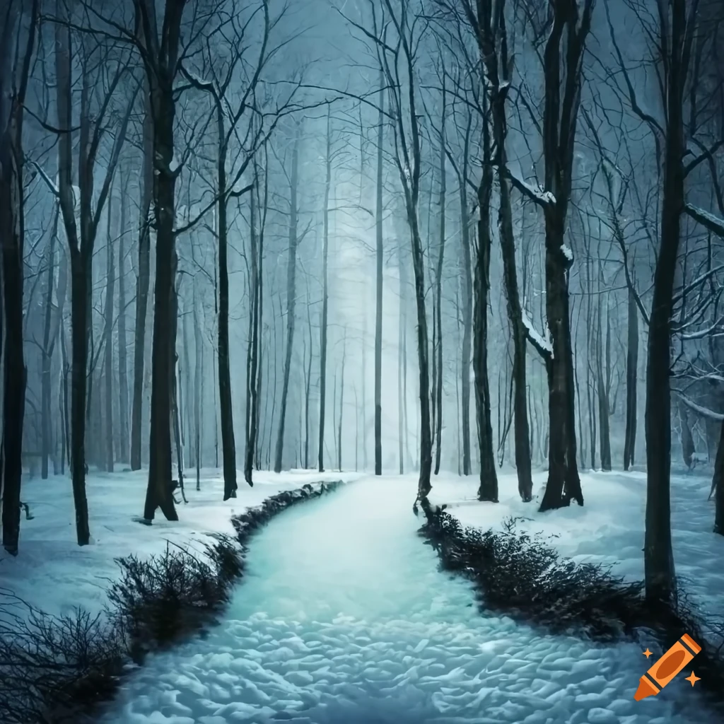 Split view of spring forest on the left and winter forest on the right ...