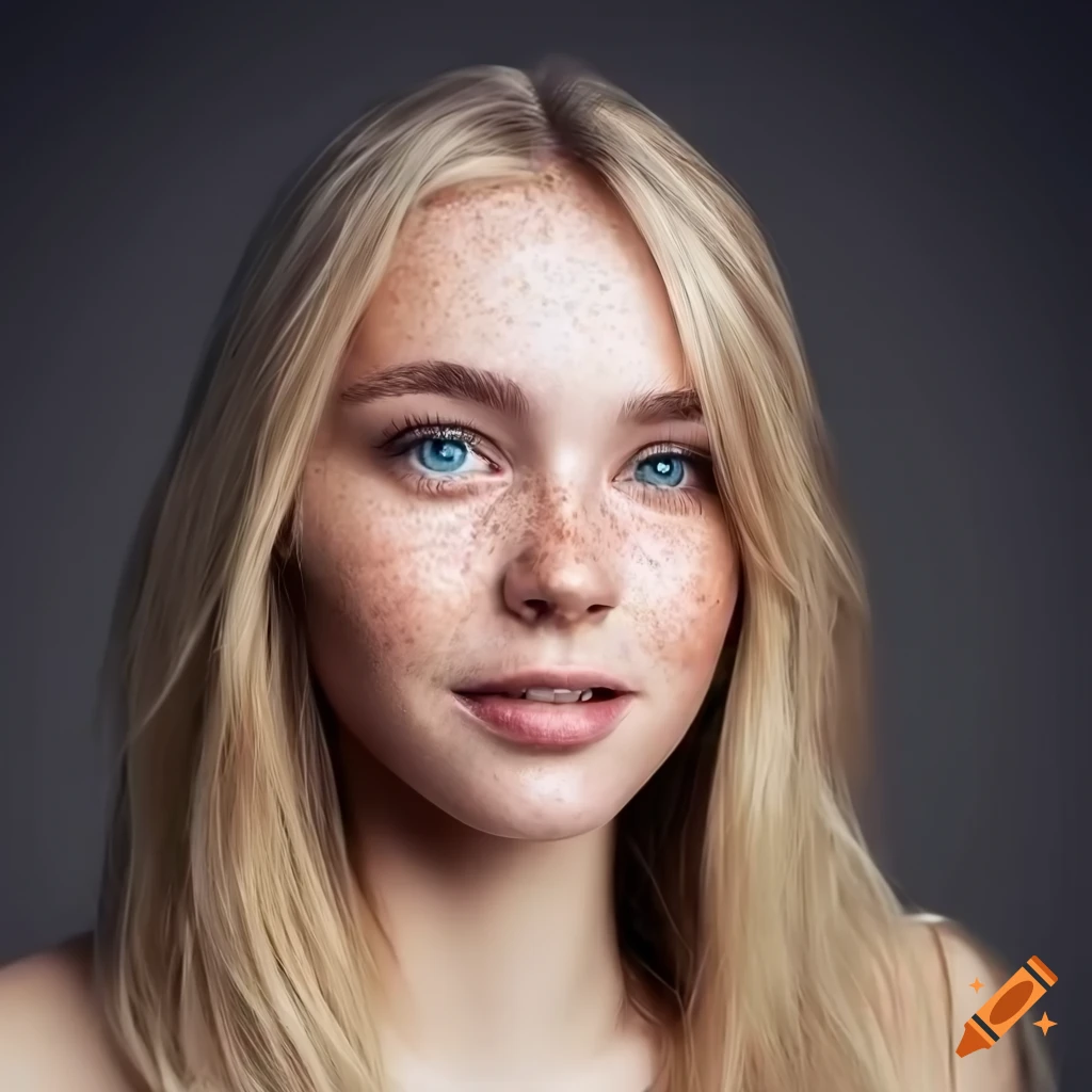 Beautiful young woman delicate freckles radiant smile blonde hair on Craiyon