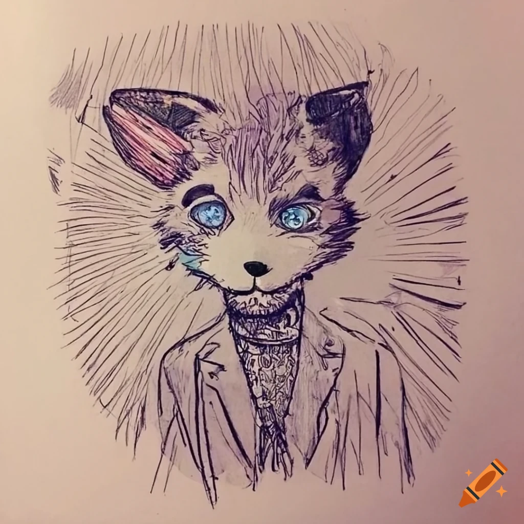 Grunge sketch of a punk furry with blue eyes on Craiyon