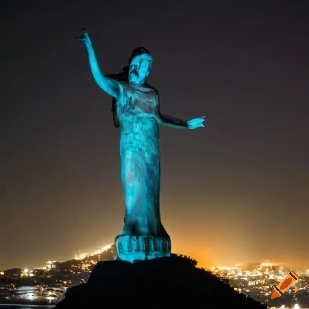 Giant greek statue under starry night in rio de janeiro