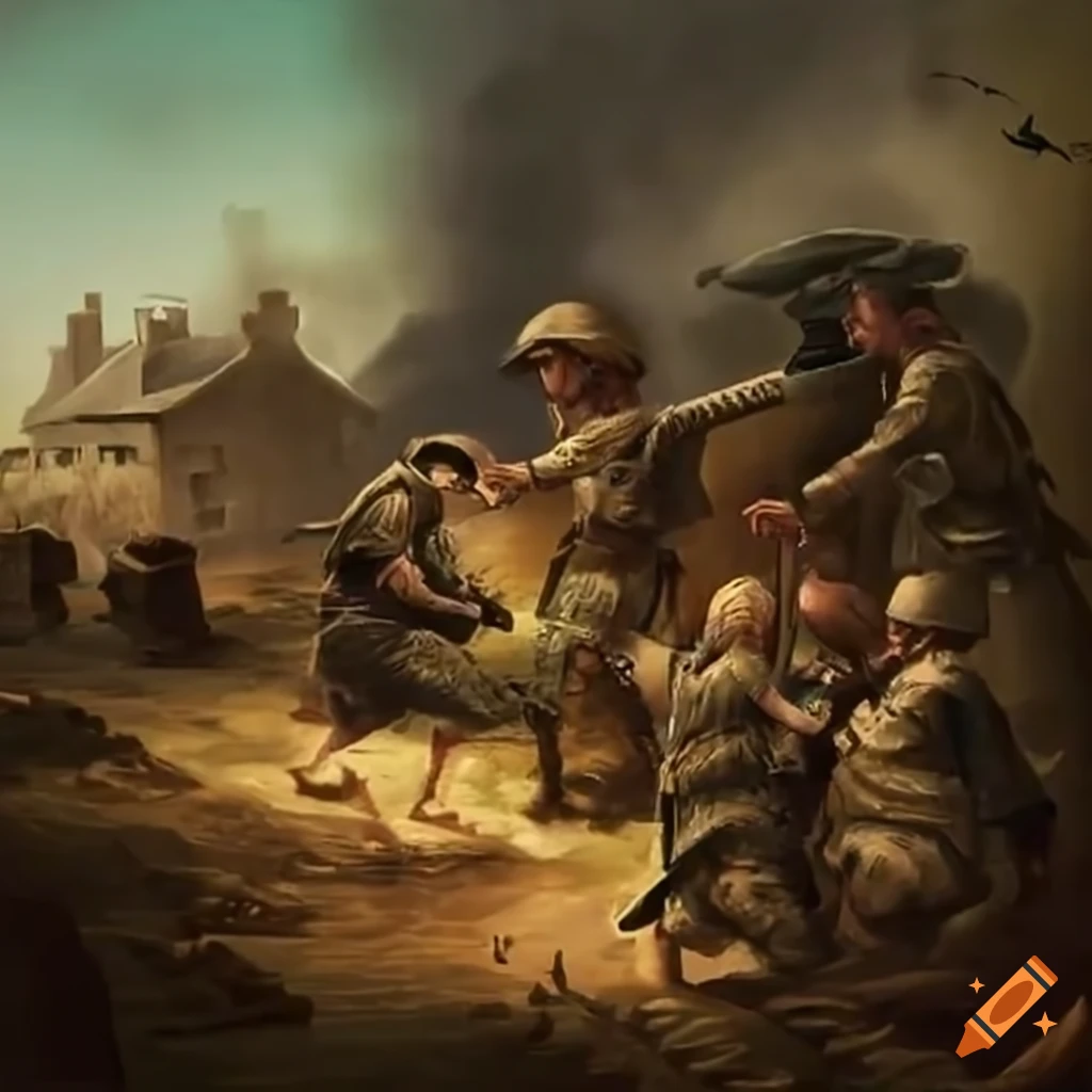 Image of a military battle in a village on Craiyon