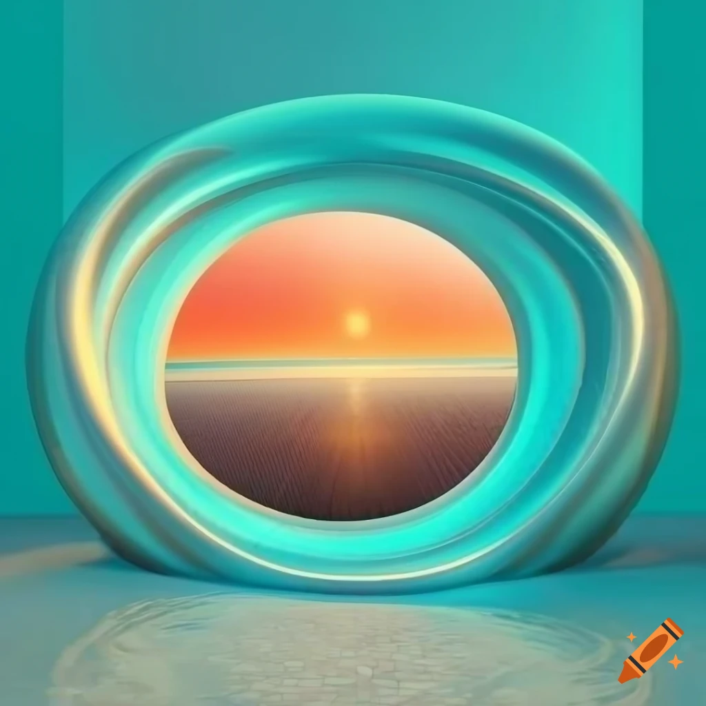 Surreal architecture with computer workspace and pool hallway