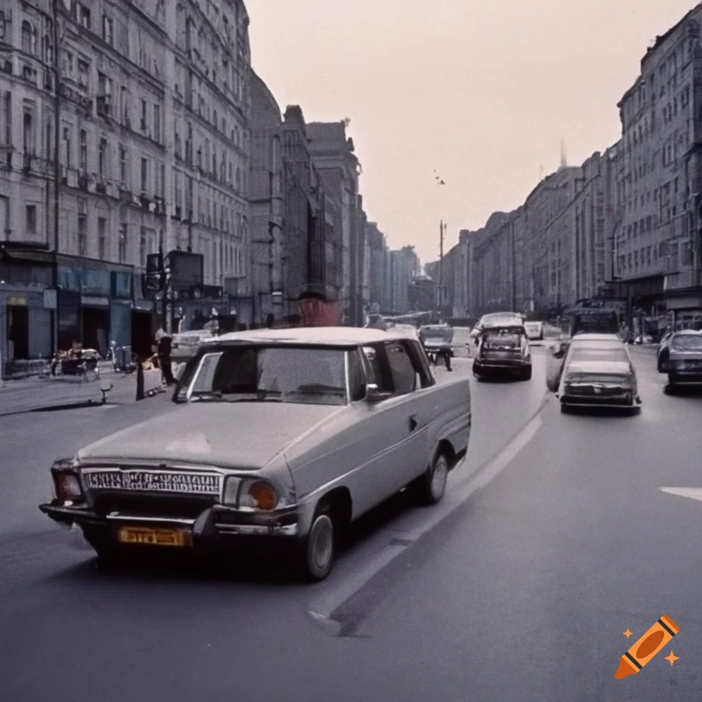 Photograph of a sunny day in an Eastern European city in the 90s on Craiyon