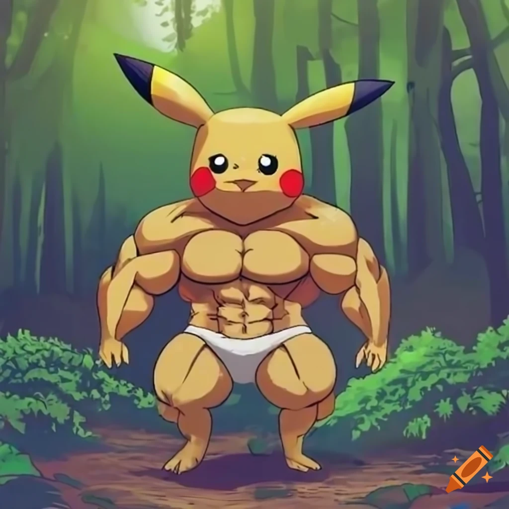 Buff pikachu flexing muscles on Craiyon