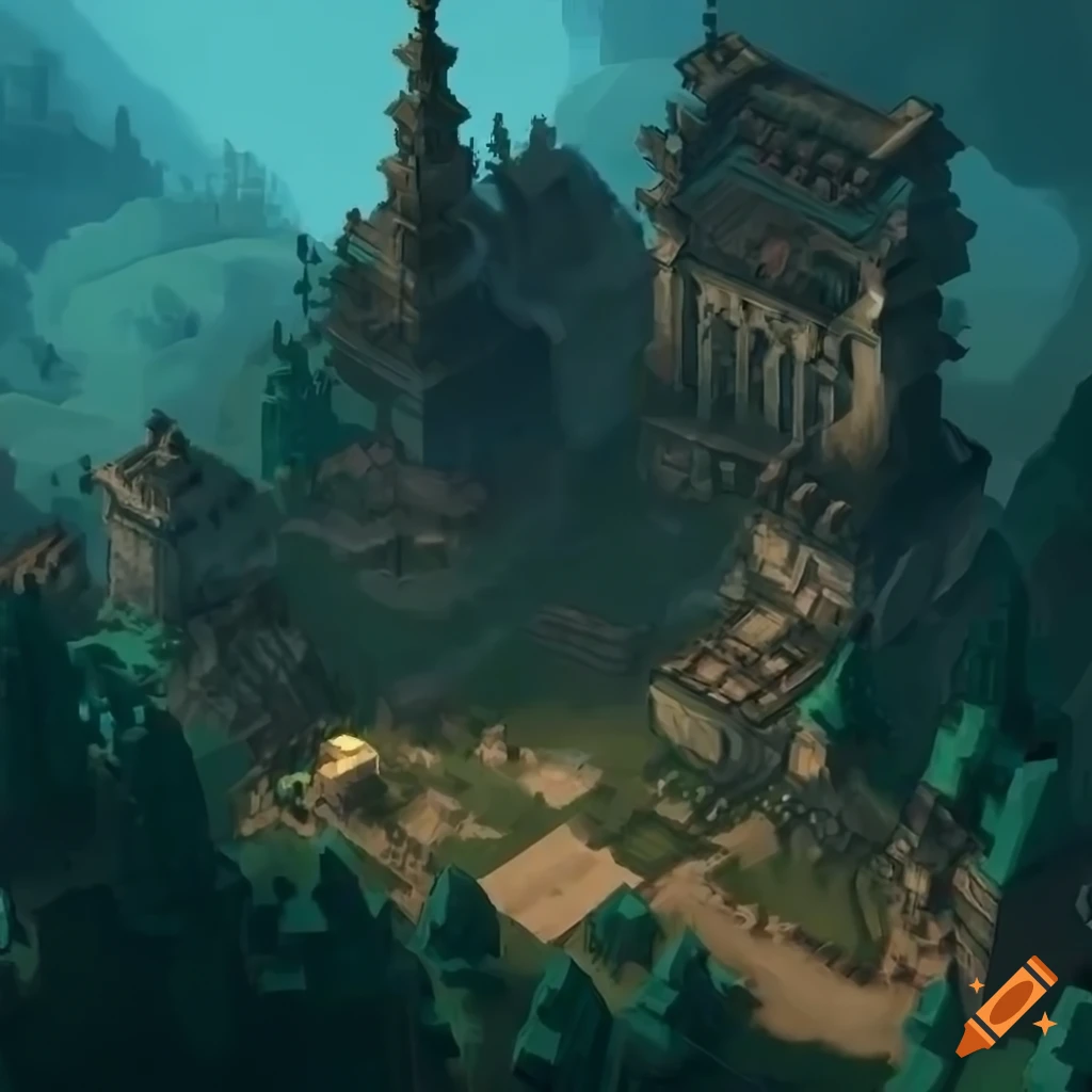 Intricate modular isometric concept art of outdoor terrain on Craiyon