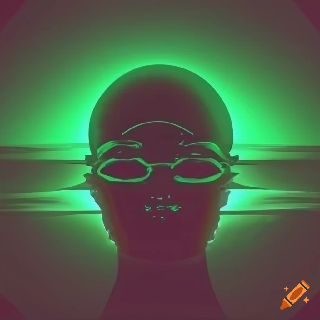 Vaporwave artwork of green glowing underwater scene