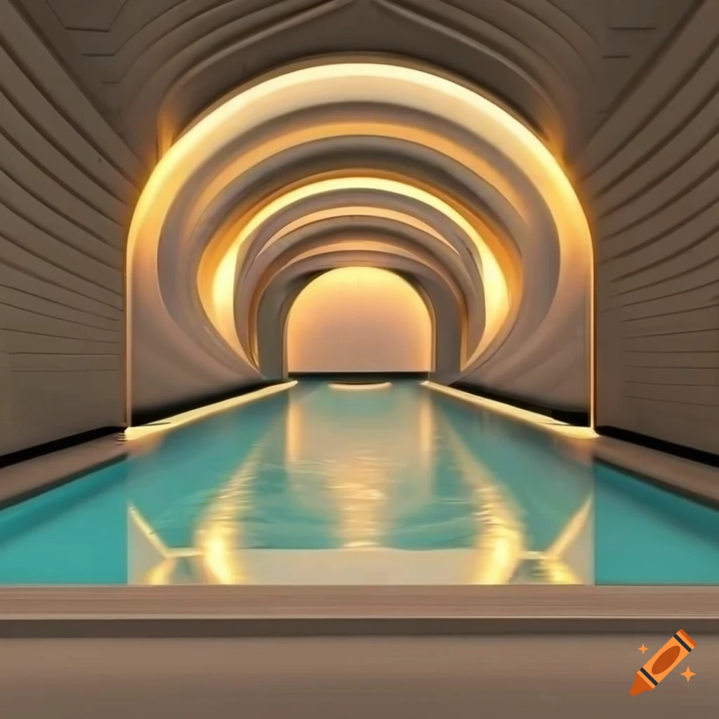 3d rendered surreal spa interior with pools and fountains