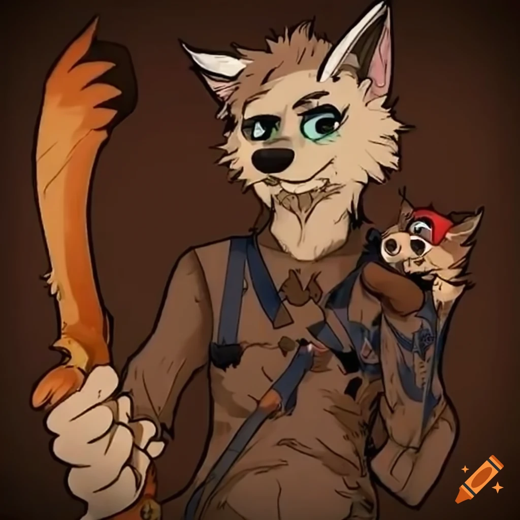 Digital art of a furry character with a bone club on Craiyon