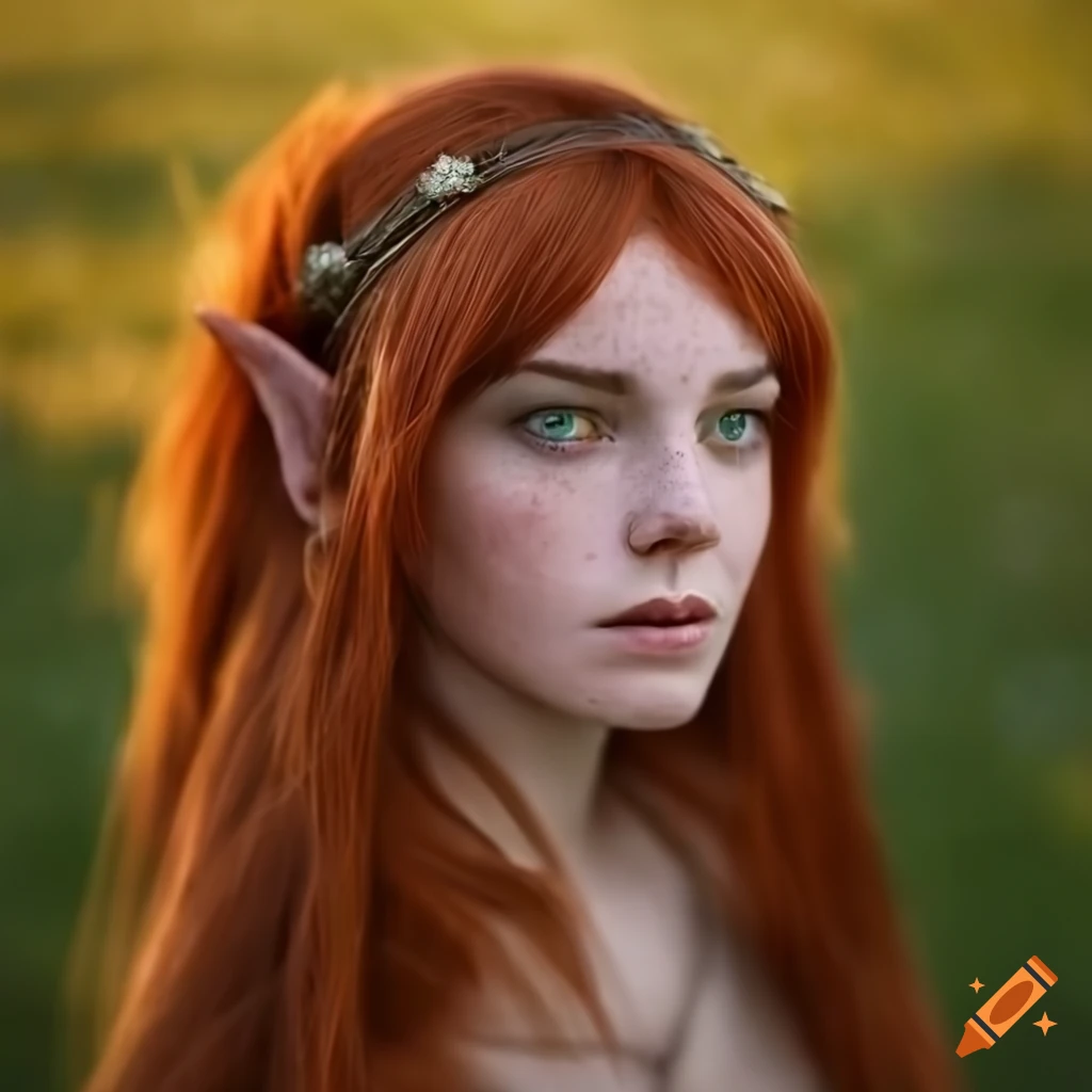 Portrait of an elven woman in a meadow