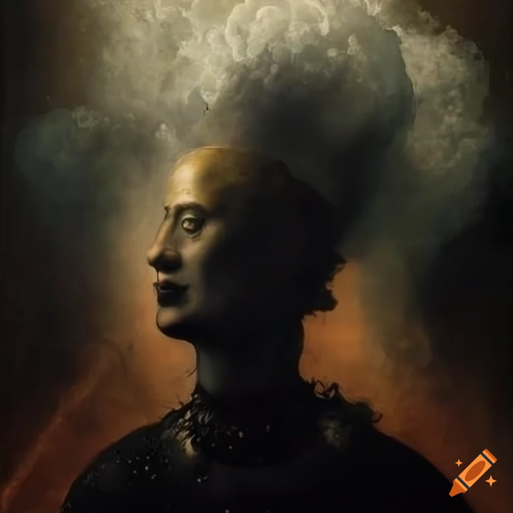 Closeup of an ancient underwater painting with gothic steam punk ...