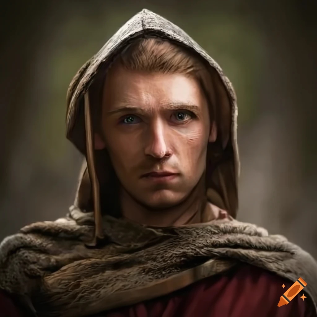 Portrait of a mystical man with a medieval hood on Craiyon