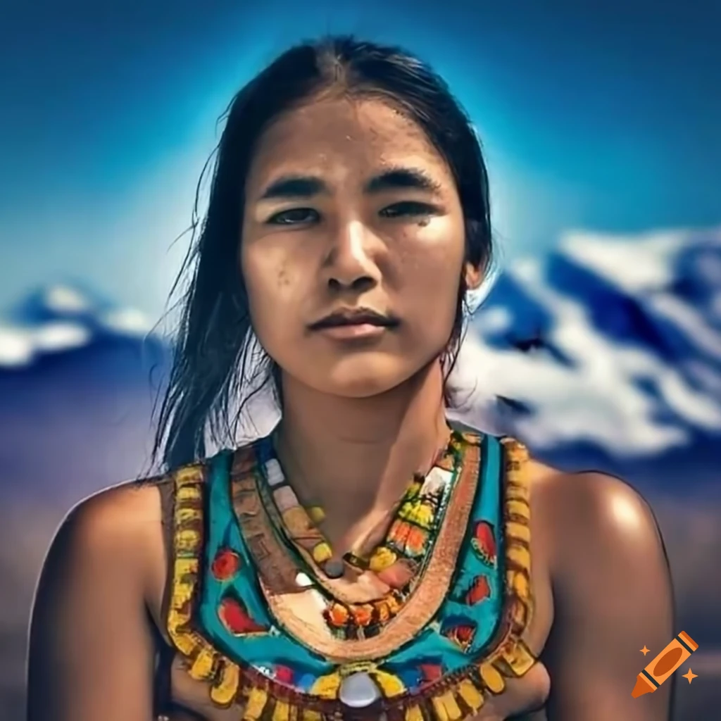 Portrait of a native woman with feathers and abalone shells on Craiyon