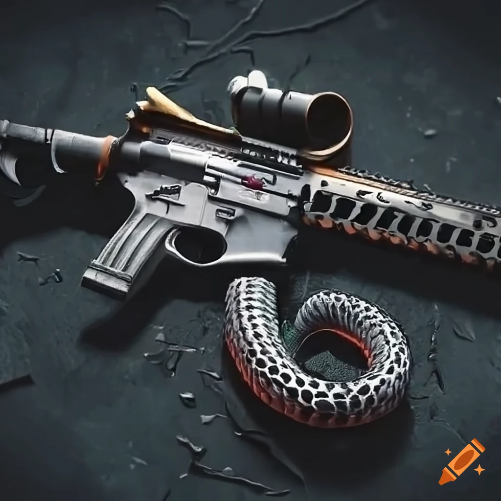 Snake coiling around a gun