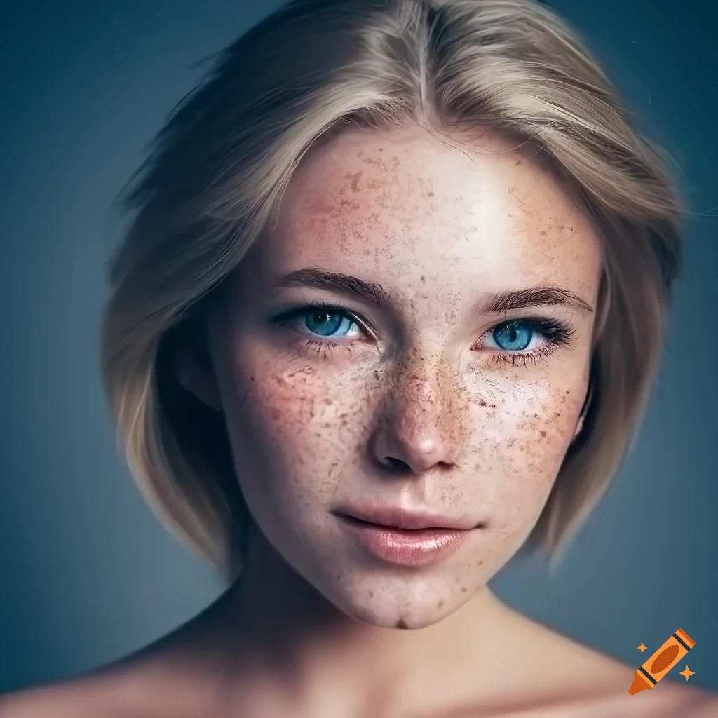 Portrait of a beautiful young woman with freckles on Craiyon