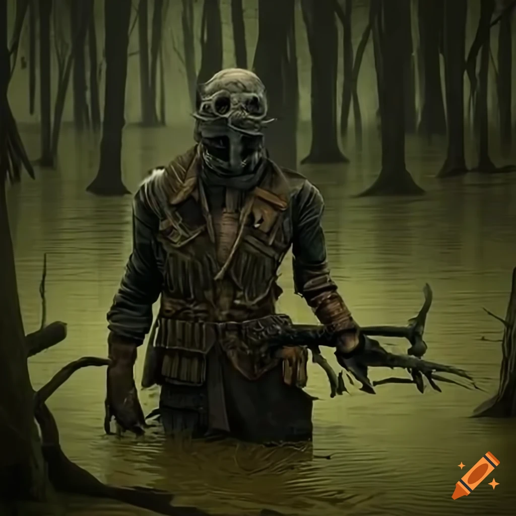 Image of a post-apocalyptic stalker in a swamp