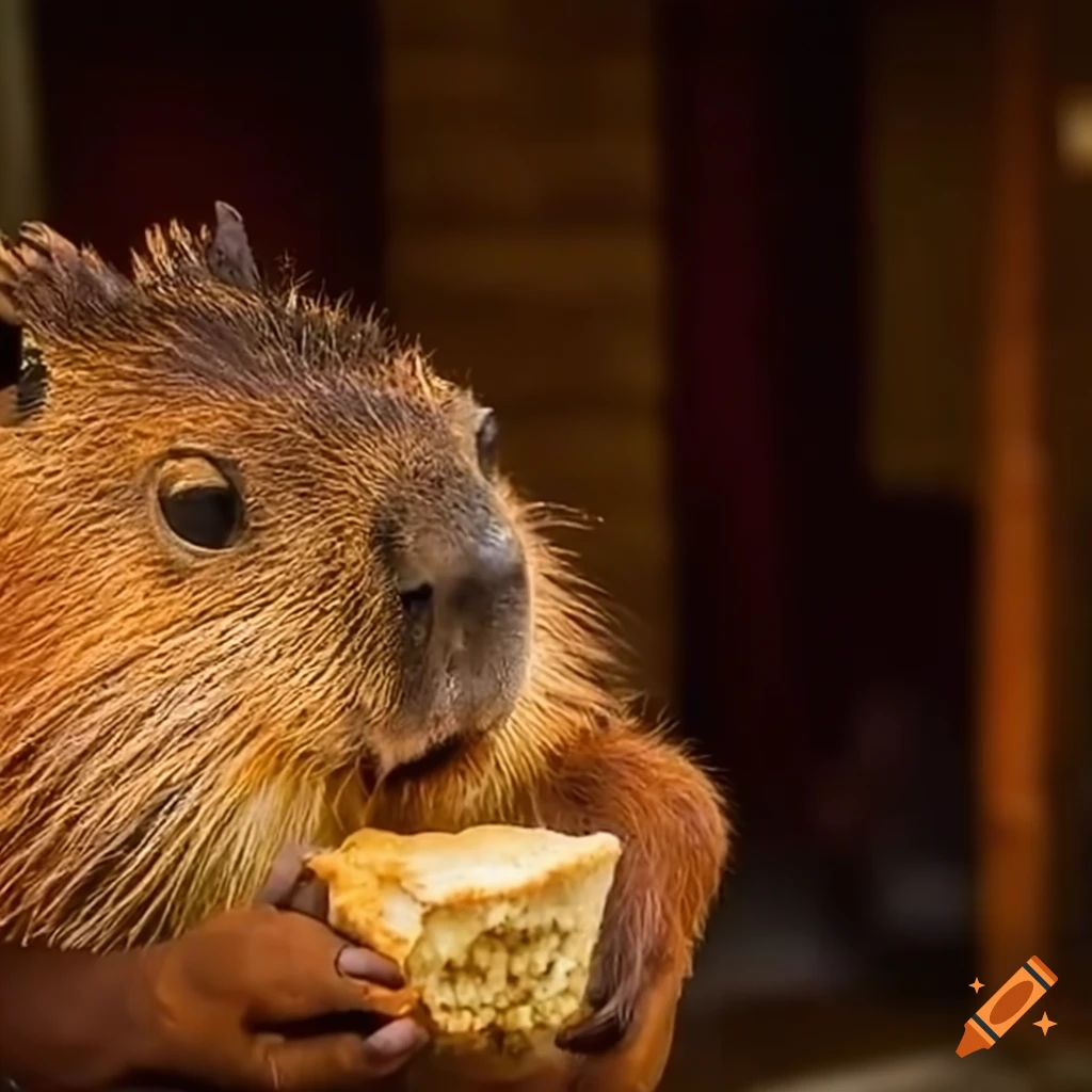 Capibara eating an empanada in a colombian neighborhood on Craiyon