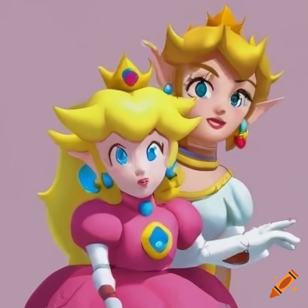 Cosplay of princess peach and link swapping costumes on Craiyon