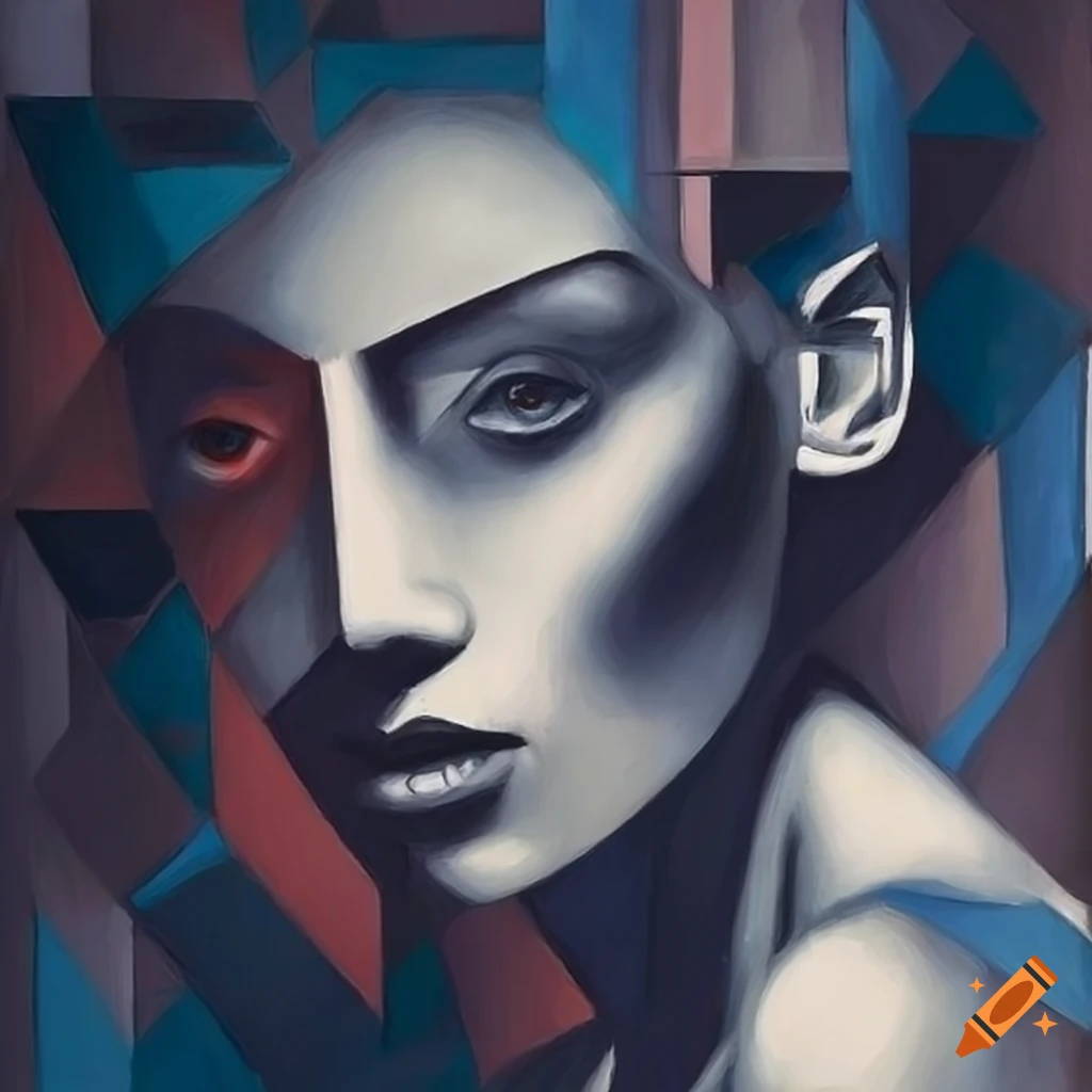 Monochrome cubist artwork of a woman's portrait on Craiyon