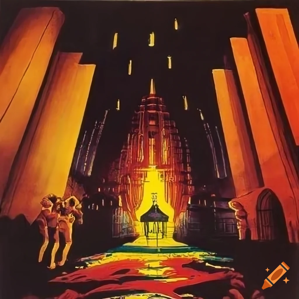 70s sci-fi art of a venusian underground city plaza on Craiyon