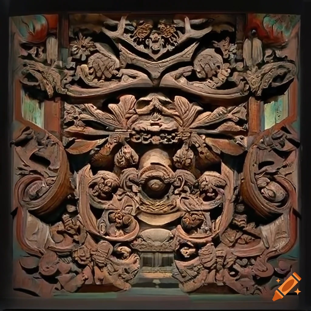 Detailed architectural stave carving in zelda game motif