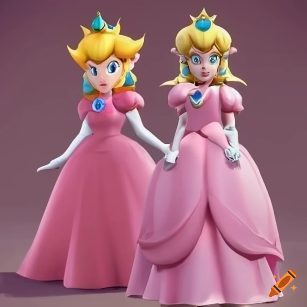 Princess Peach and Link in silk ballgowns on Craiyon