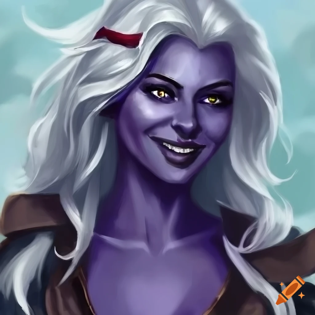 Portrait of a smiling drow girl in fantasy art style on Craiyon