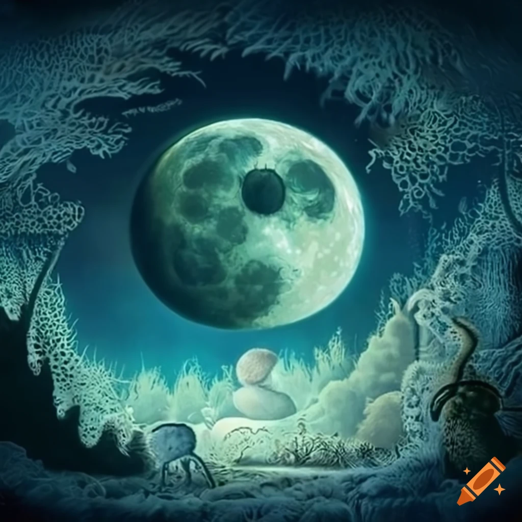 Illustration of serpents, grapevines, oak forest, mountain peaks, a ...