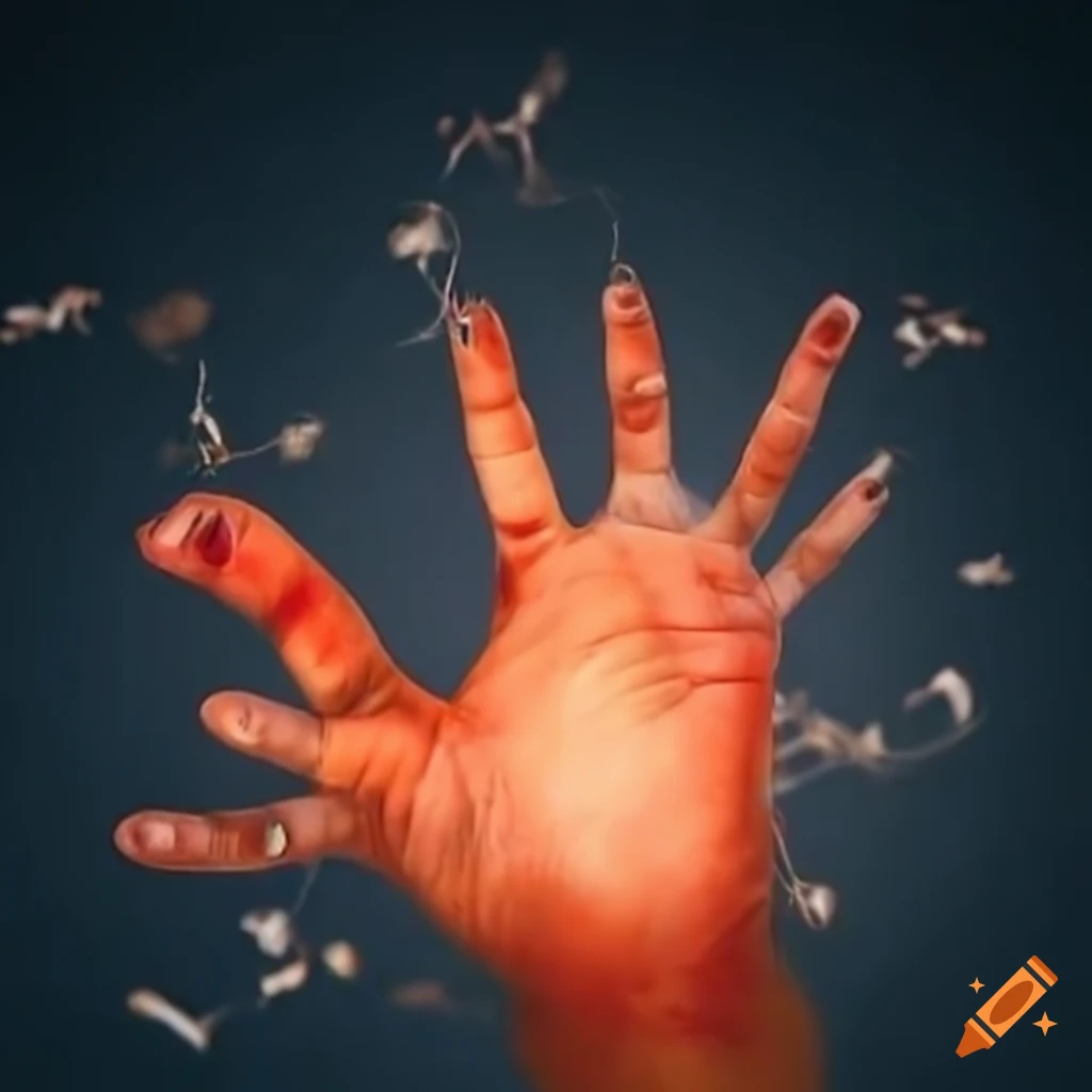 Surreal illustration of falling hands at a party on Craiyon