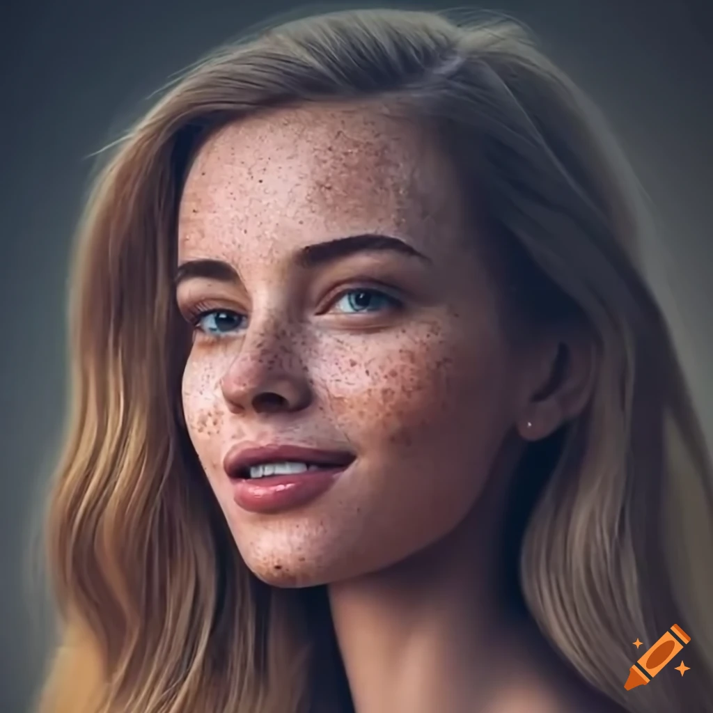 Portrait of a beautiful young woman with delicate freckles