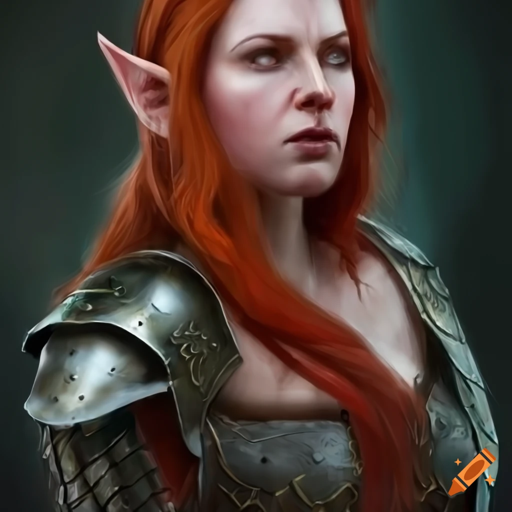 Photorealistic portrait of a redheaded female elven warrior on Craiyon