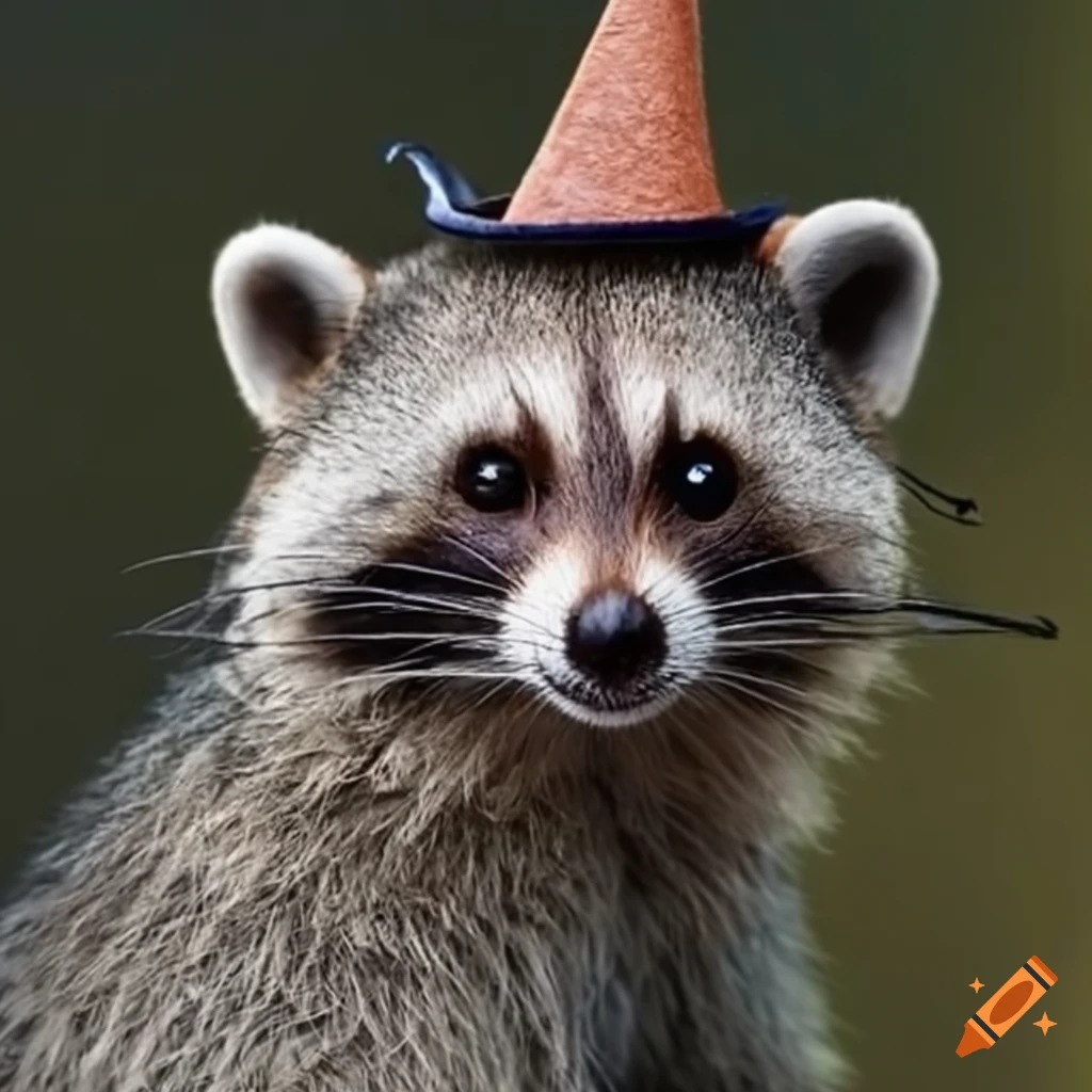 Un raton laveur avec un chapeau de sorcière et une cape on Craiyon